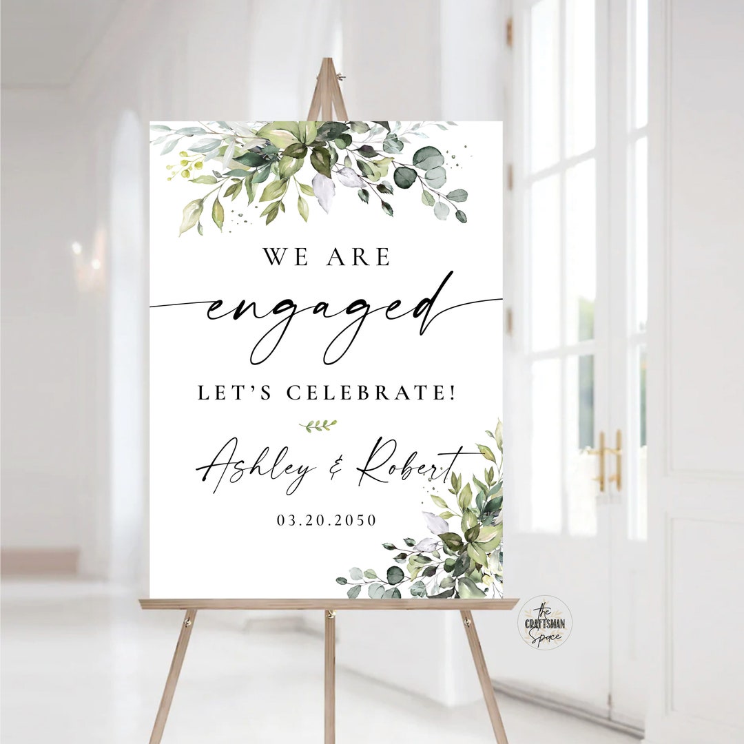 Greenery We Are Engaged Sign, Engagement Welcome Sign, Engagement Party ...