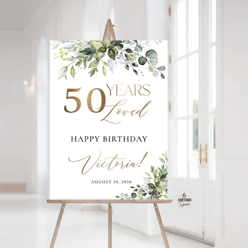 Floral 50th Birthday Welcome Sign: Blush Pink Flowers, Botanical Design ...