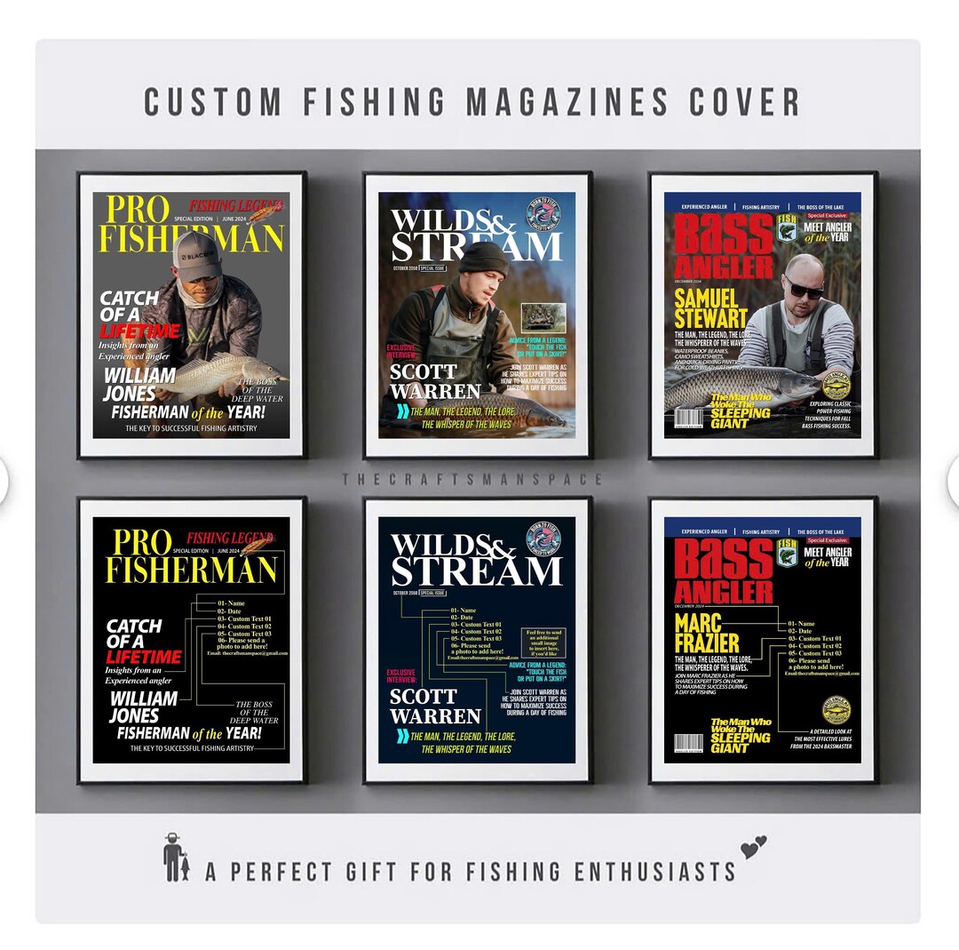 Custom Fishing Magazine Cover: Personalized Angler Gift, Portrait ...