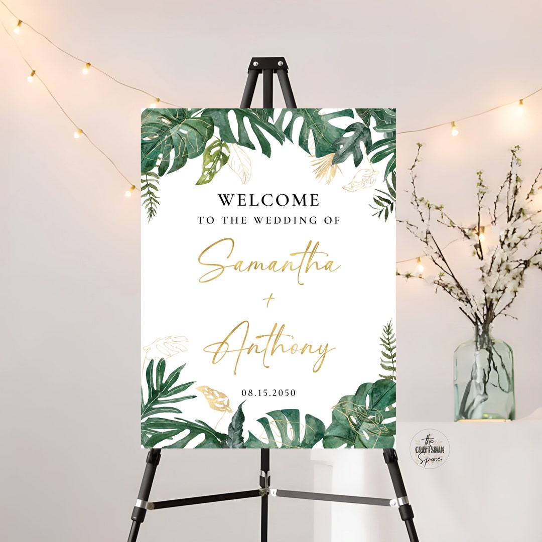 Tropical Wedding Welcome Sign, Leaves, Safari, Wedding Ceremony ...