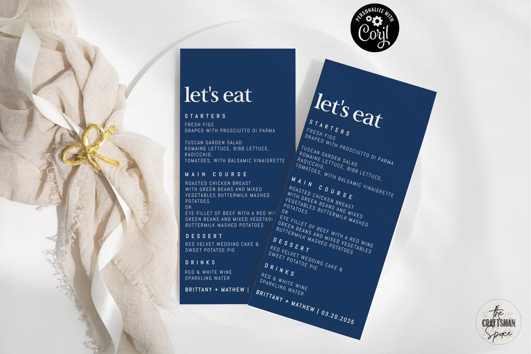 Navy Blue Wedding Menu Template, Modern Wedding Menu, Minimal Wedding ...