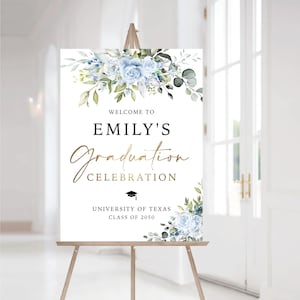 Dusty Blue Florals Graduation With Photo Welcome Sign, Photo Graduation ...