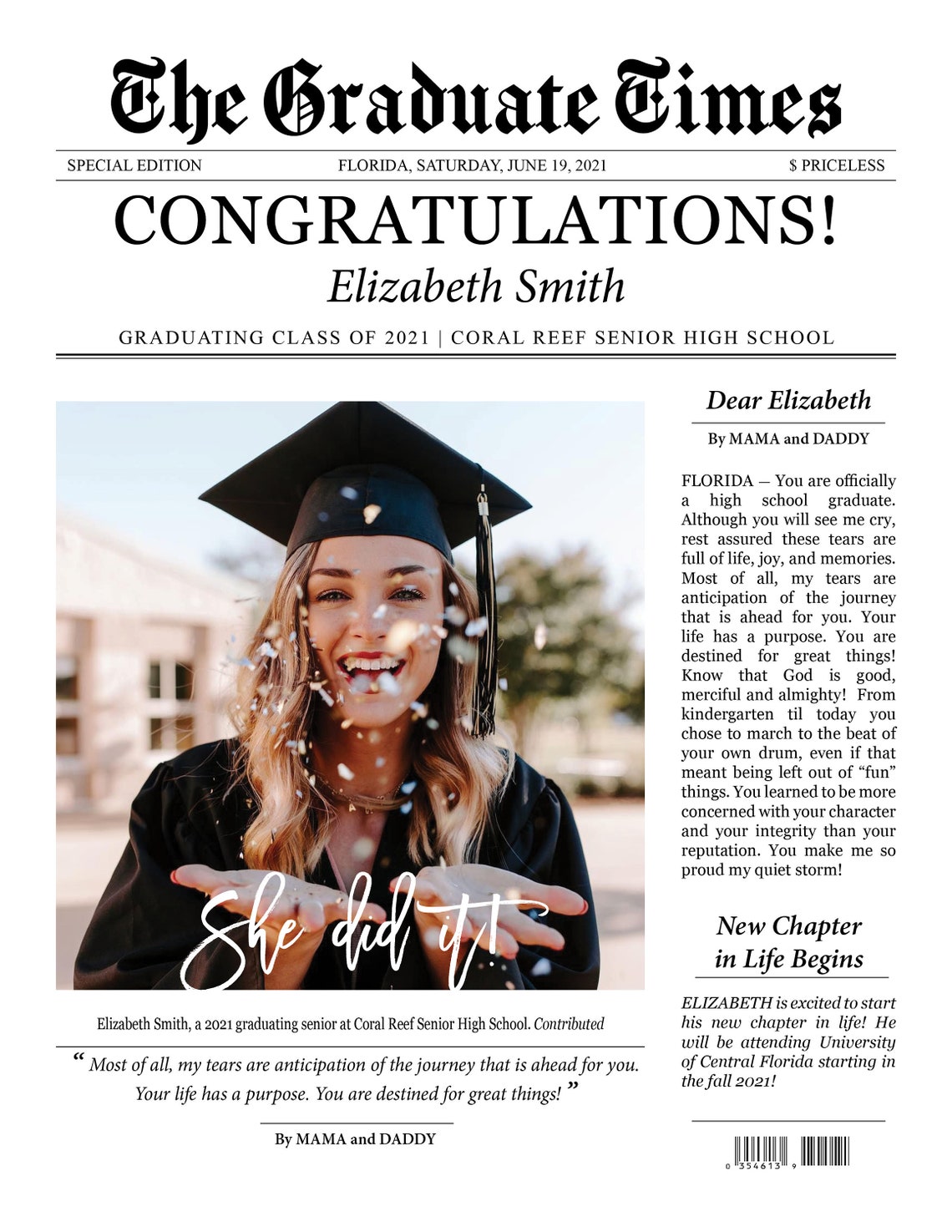 Graduate Printable Newspaper Keepsake Graduation Gift for | Etsy