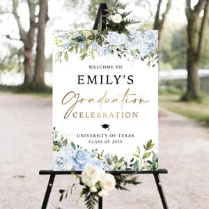 Light Blue Florals Graduation With Photo Welcome Sign, Photo Graduation ...