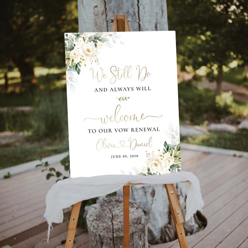 Sage Green Floral Vow Renewal Welcome Sign, Botanical (digital ...