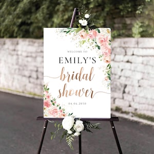 Blush Pink Roses Couples Shower Welcome Sign, Pink Flowers Bridal ...