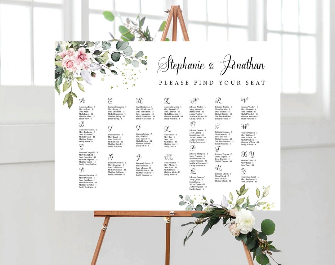 Blush Greenery Wedding Seating Chart, Wedding Seating Chart ...
