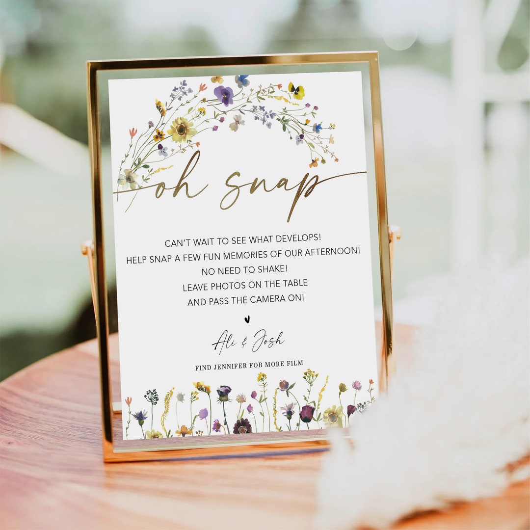 Wildflower Oh Snap Sign, Wedding Disposable Camera Sign, Photo ...