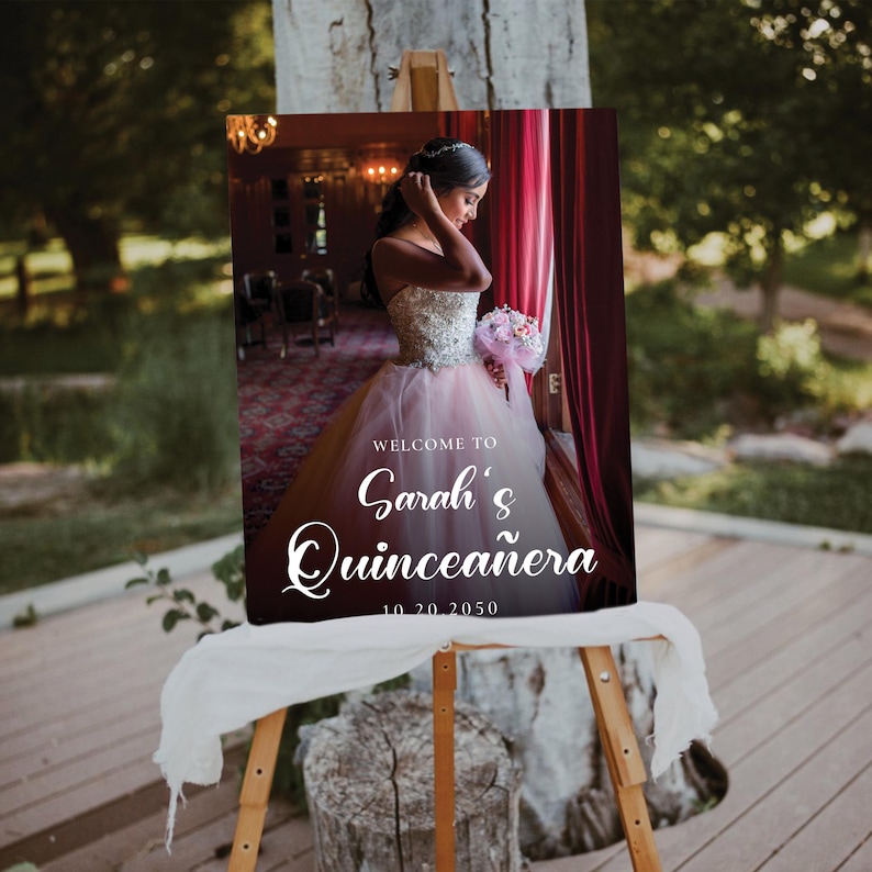 Letrero de bienvenida para quinceañera con foto, letrero de quinceañera ...