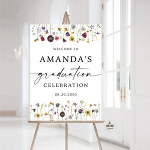 Wildflower Graduation Party Welcome Sign, Digital File, Black Gold Grad ...