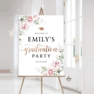 Blush Pink Roses Graduation Party Welcome Sign, Botanicals Grad Party ...