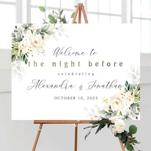 White Roses Rehearsal Dinner Welcome Sign, Wedding Rehearsal Sign ...