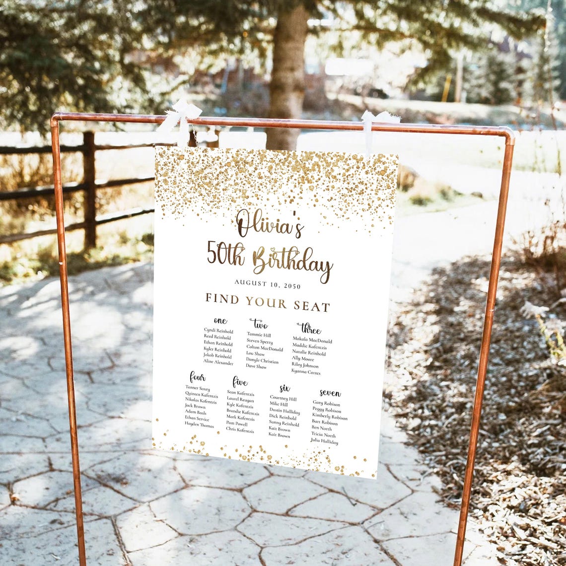 Modern 50th Birthday Seating Chart: Gold Confetti Table Plan (digital ...