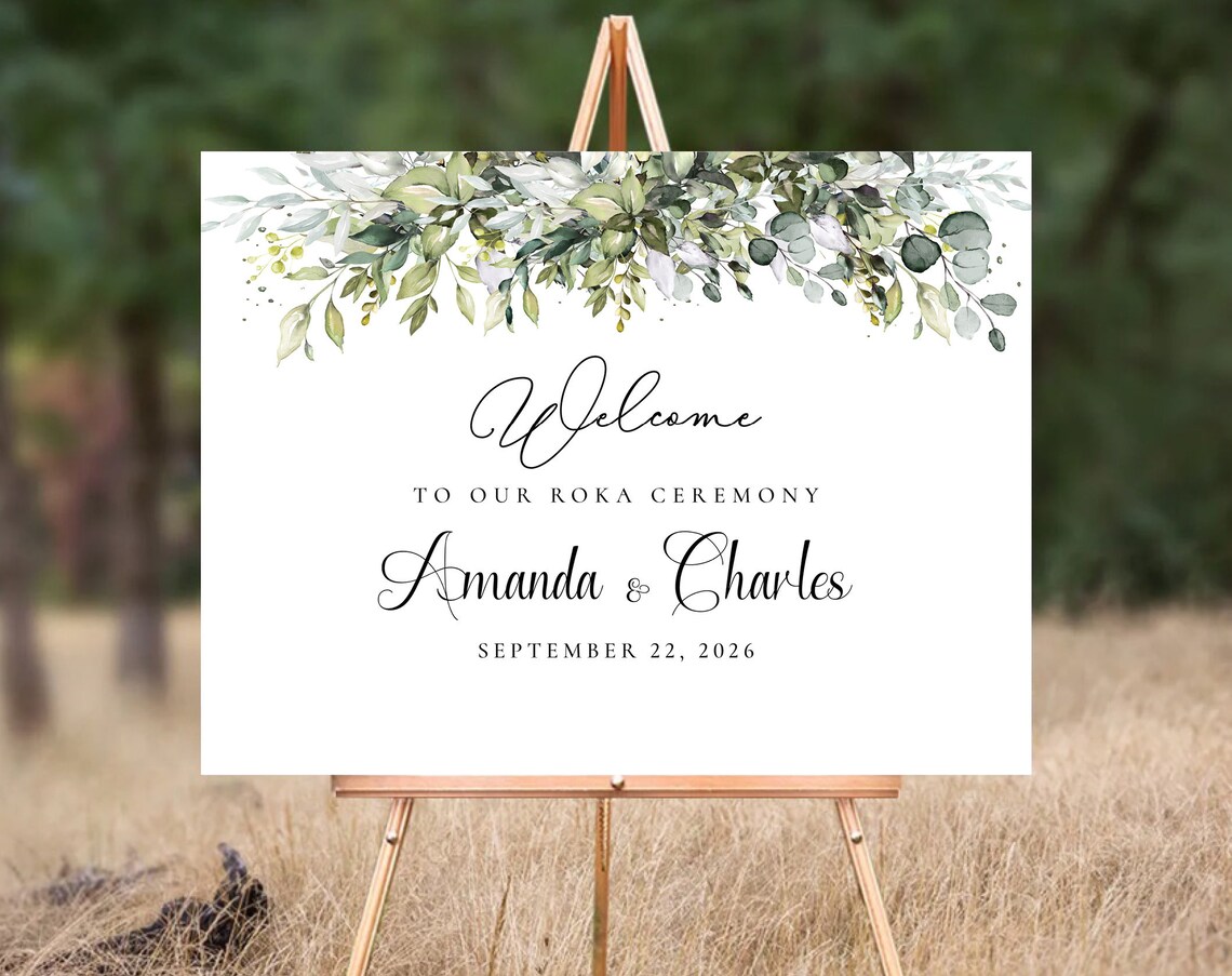 Greenery Wedding Welcome Sign Roka Ceremony Welcome Sign - Etsy