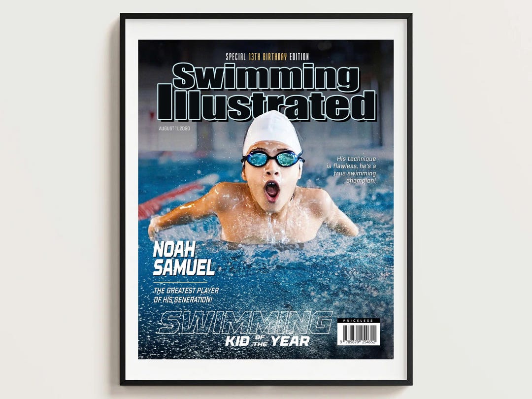 Custom Swimming Illustrated Magazine Cover, Gift for Swimming Player ...