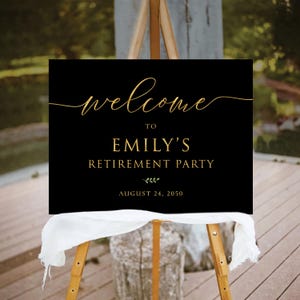 Minimalist Retirement Party Welcome Sign, Black and Gold (digital ...