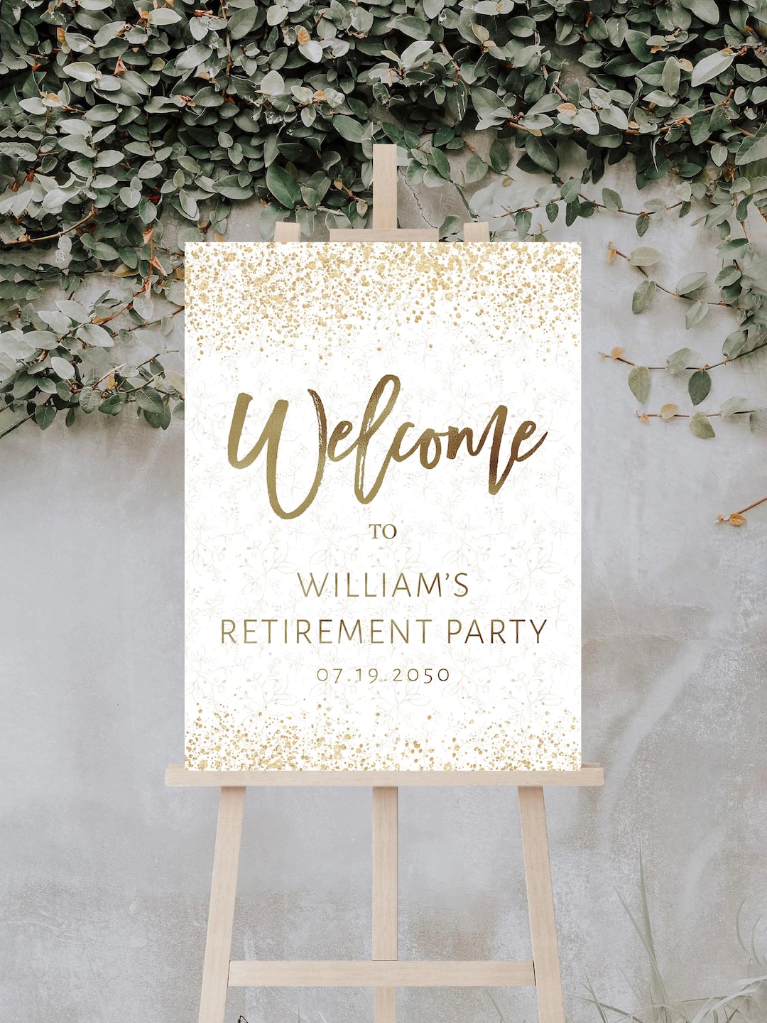 Minimalist Retirement Party Welcome Sign, Elegant Gold Retirement Sign ...