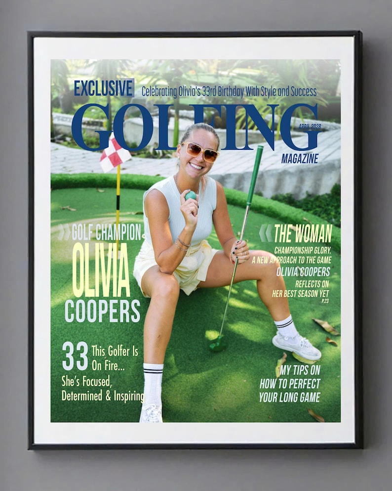 Personalized Golf Magazine Cover Art, Custom Golfer Gift, Portrait ...