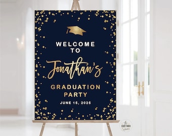 Navy and Gold Graduation Welcome Sign, Custom Graduation Board ...