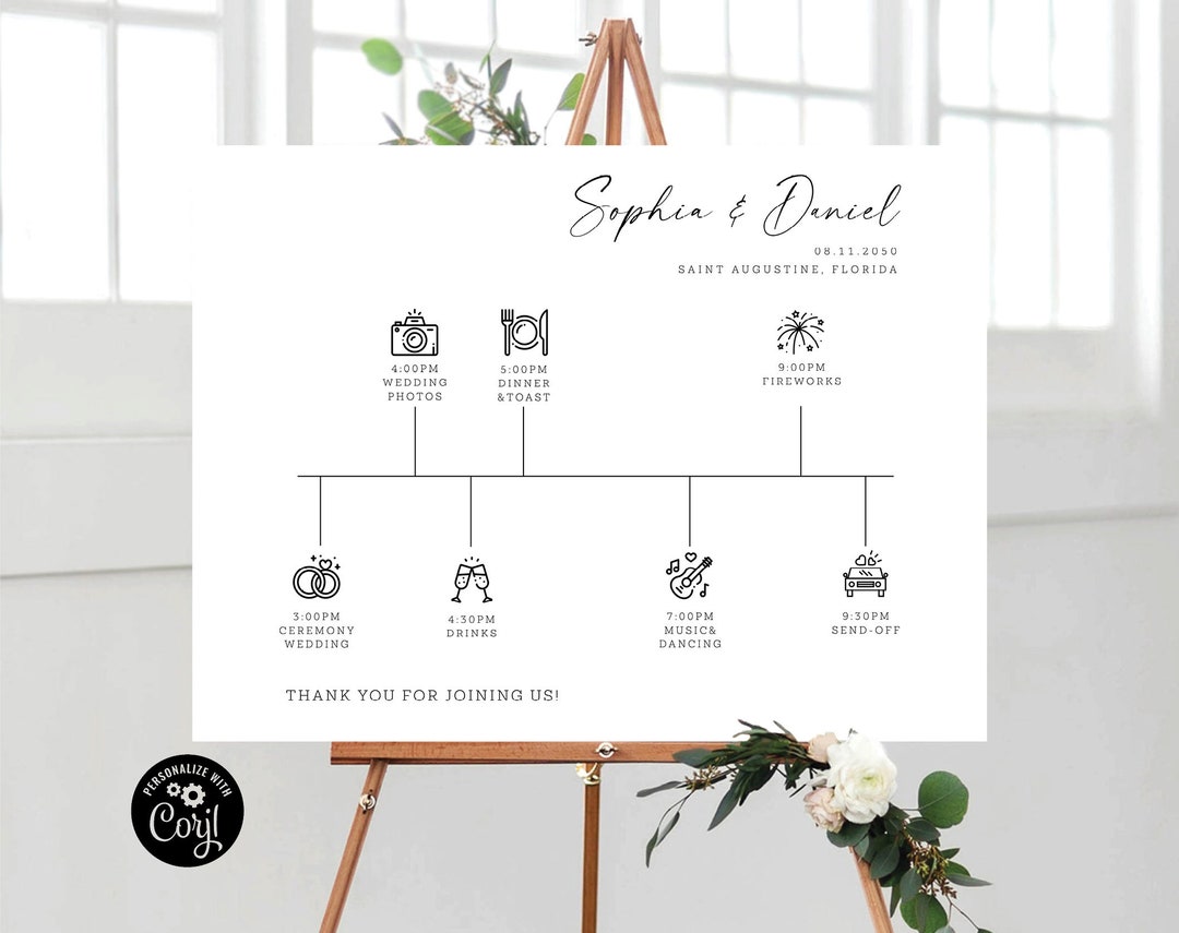 Modern Wedding Timeline Welcome Sign, Minimalist Order of Events Sign ...