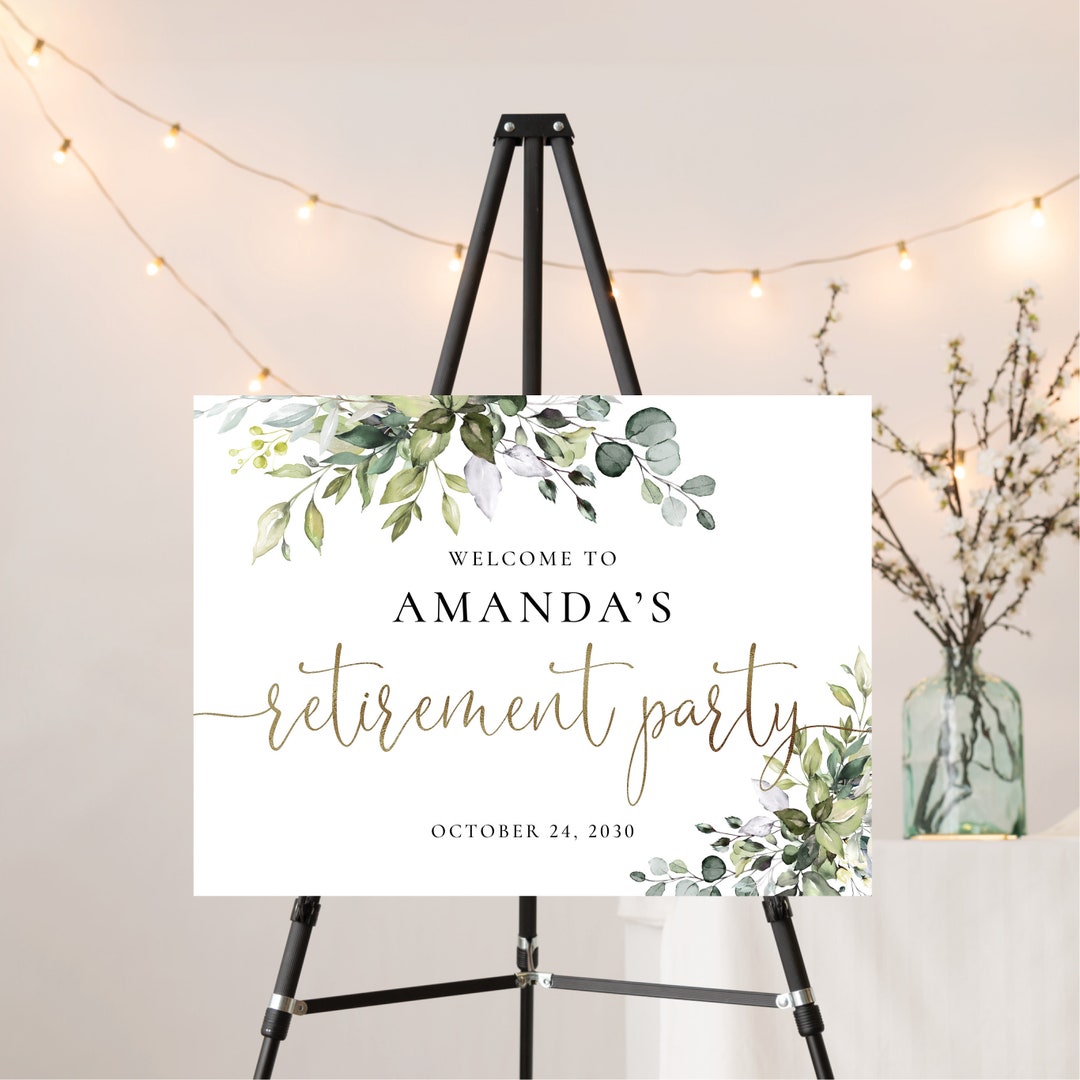 Greenery Retirement Party Welcome Sign, Eucalyptus (digital Printable ...