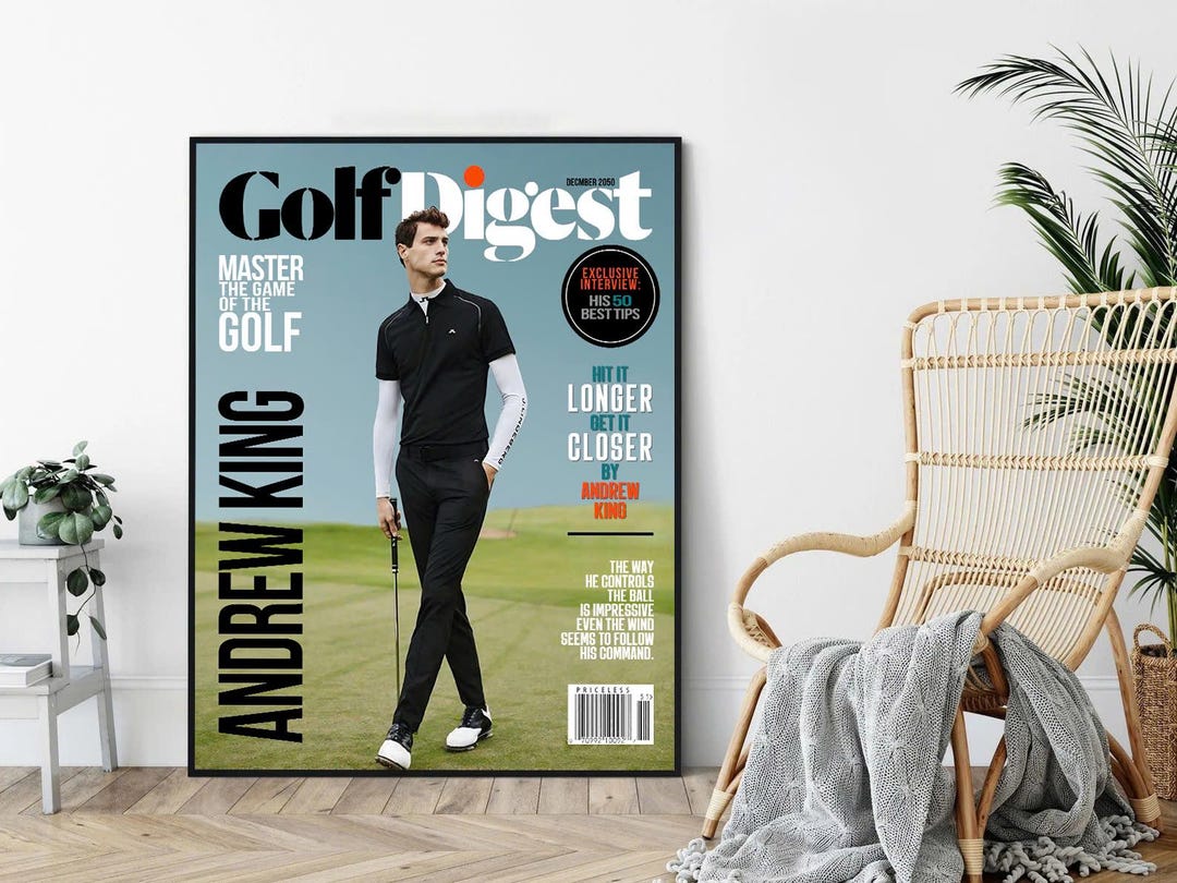 Personalized Golf Magazine Cover Art, Custom Golfer Gift, Portrait ...