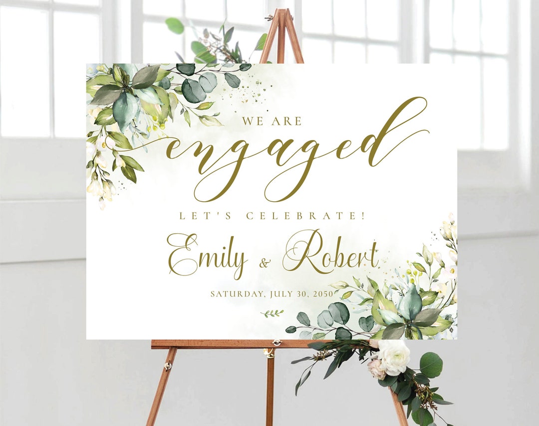 Greenery We Are Engaged Welcome Sign, Engagement Party Sign, Engagement ...