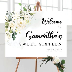 White Roses Sweet Sixteen Welcome Sign, Sweet 16 Sign, Sweet 15 Sign ...