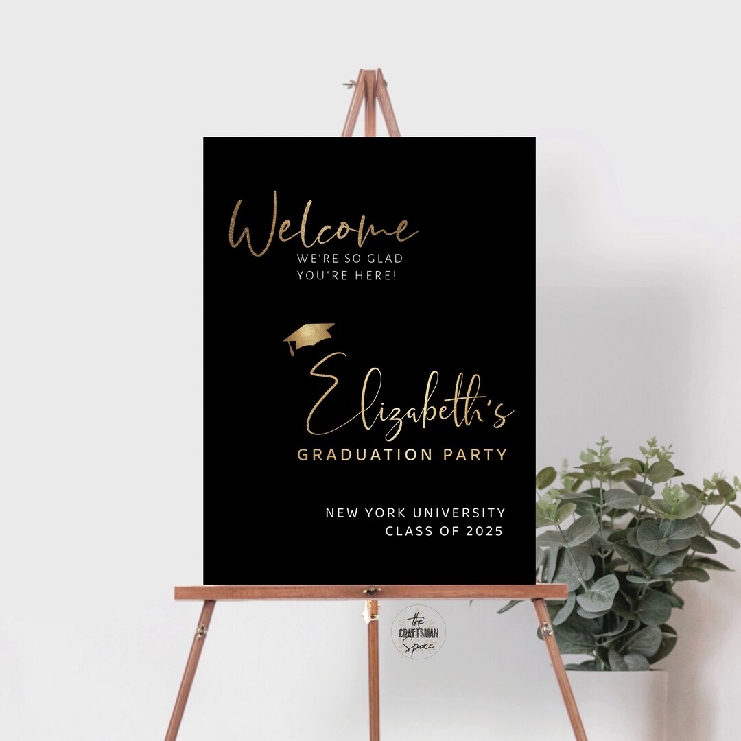 Black and Gold Graduation Welcome Sign, Minimalist Grad Decor (digital ...