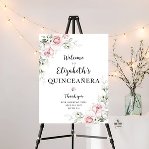 Blush Pink Rose Quinceañera Welcome Sign, Quinceanera Sign, Quinceanera ...