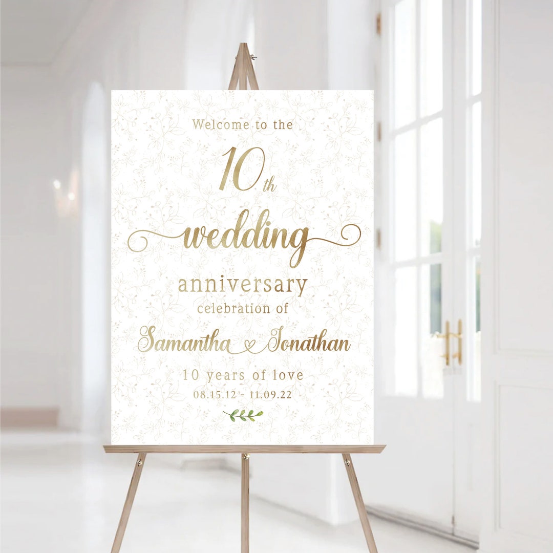 10th Wedding Anniversary Sign, Minimalist 10th Anniversary Sign, 10th ...