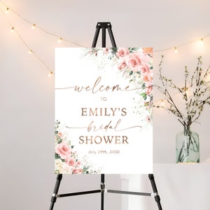 Blush Pink Roses Couples Shower Welcome Sign, Pink Flowers Bridal ...