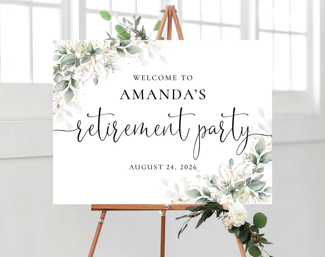 Greenery Retirement Party Welcome Sign, Botanical Decor (digital ...