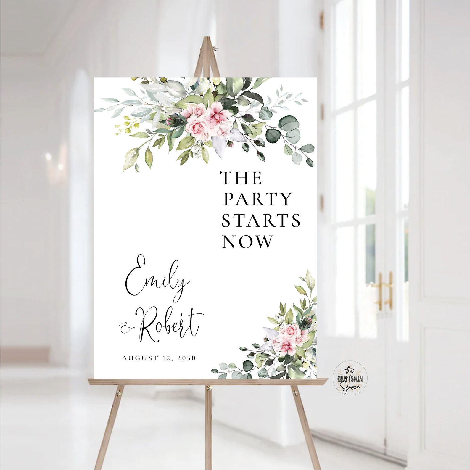Greenery Wedding Welcome Sign: Blush Pink Floral (printable, Digital ...