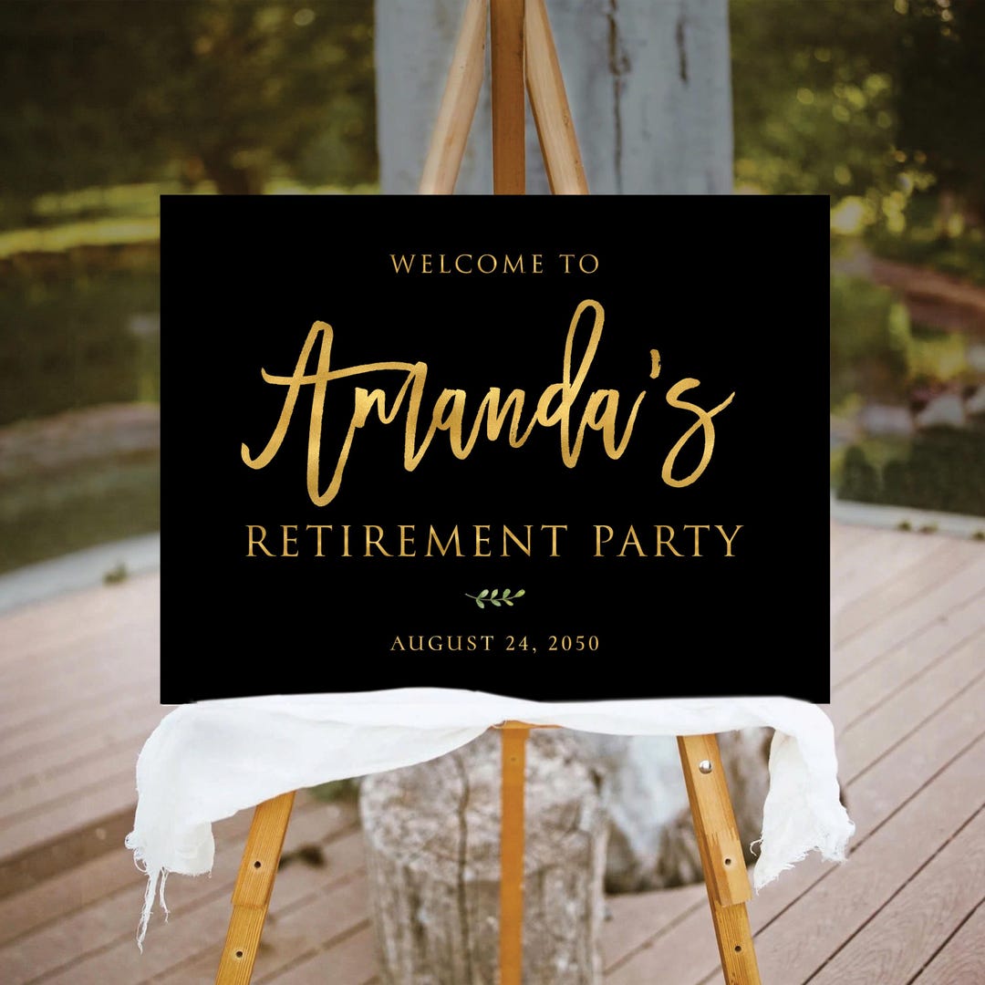 Minimalist Retirement Party Welcome Sign, Black and Gold (digital ...