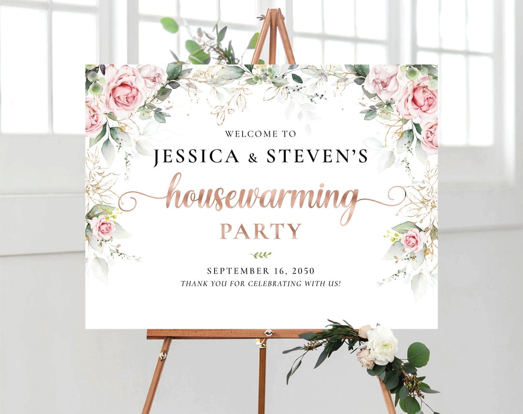 Blush Pink Greenery Housewarming Party Welcome Sign, New Home Party ...