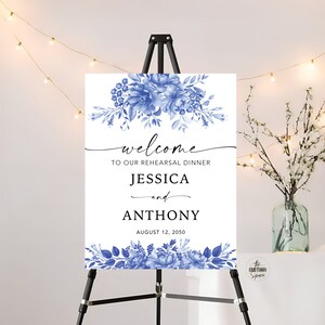 Blue Floral Rehearsal Dinner Welcome Sign: Chinoiserie Wedding ...