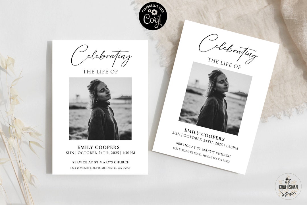 Minimal Funeral Invitation, Simple Photo Celebration of Life Invitation ...