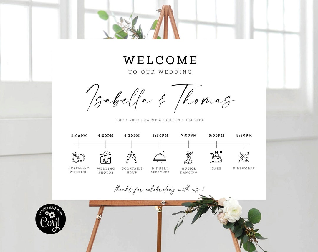 Modern Wedding Timeline Sign: Elegant Order of Events (editable ...
