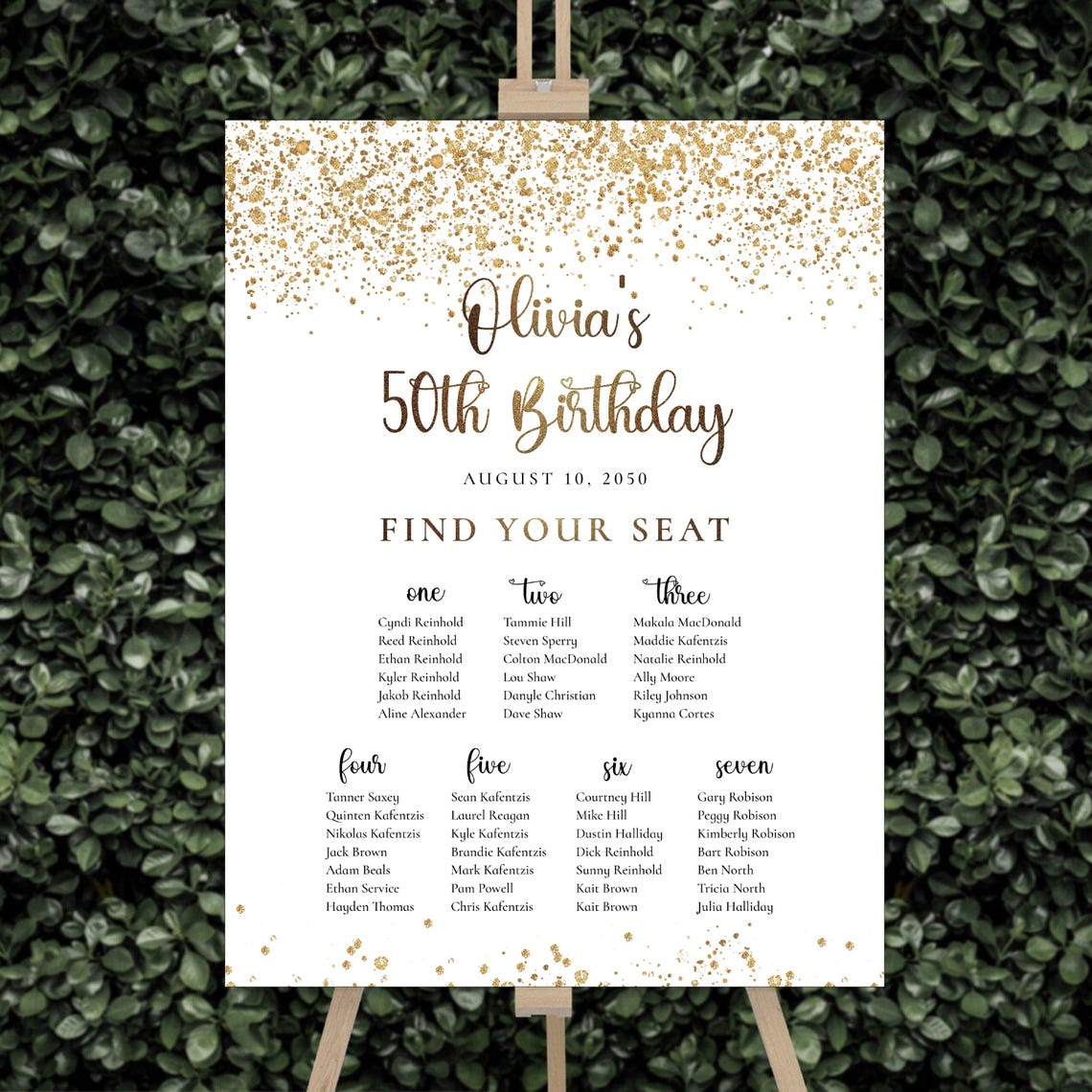 Modern 50th Birthday Seating Chart: Gold Confetti Table Plan (digital ...