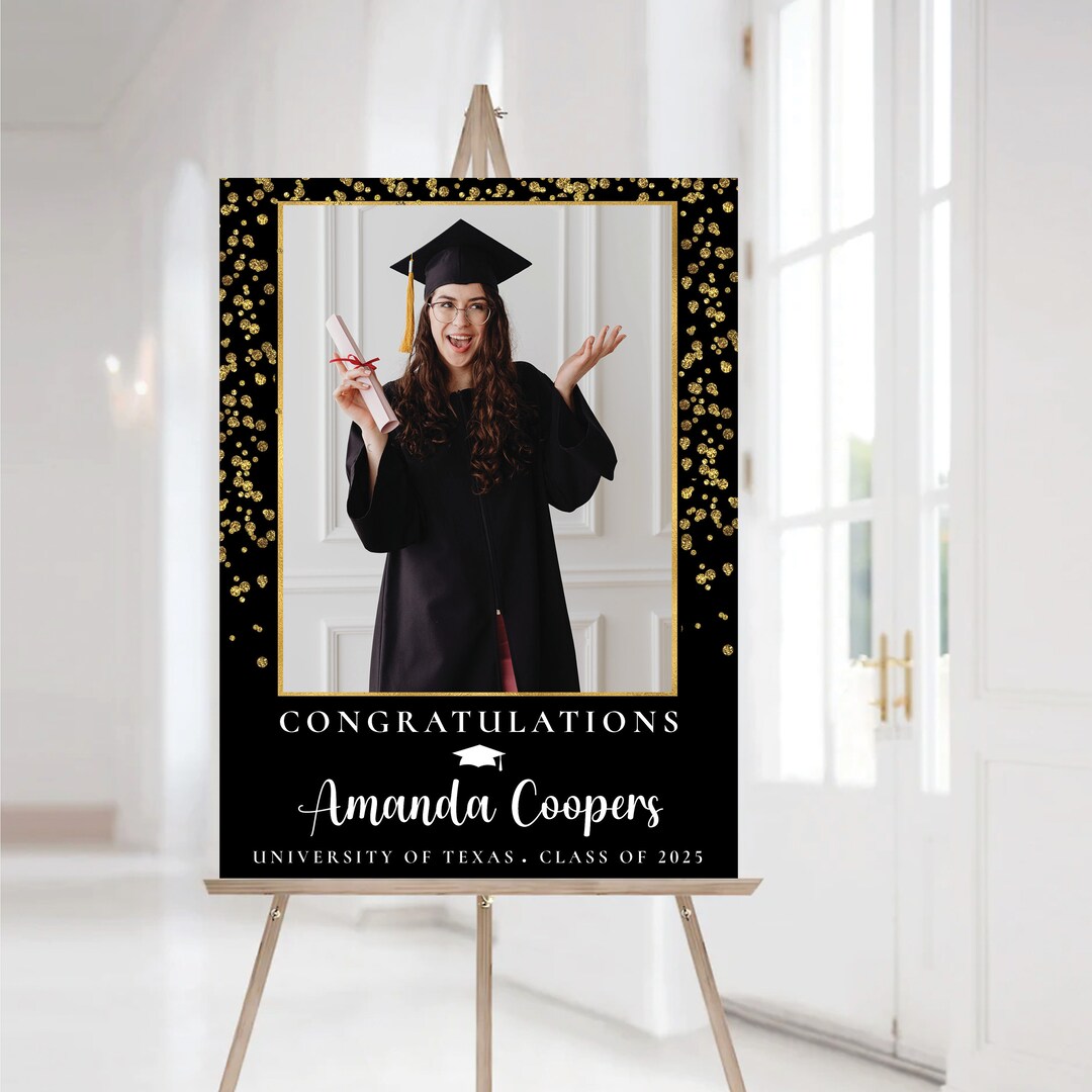 Graduation With Photo Welcome Sign, Photo Graduation Poster, Gold ...