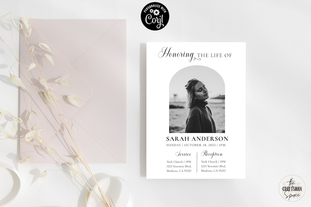 Minimal Funeral Invitation, Simple Photo Celebration of Life Invitation ...