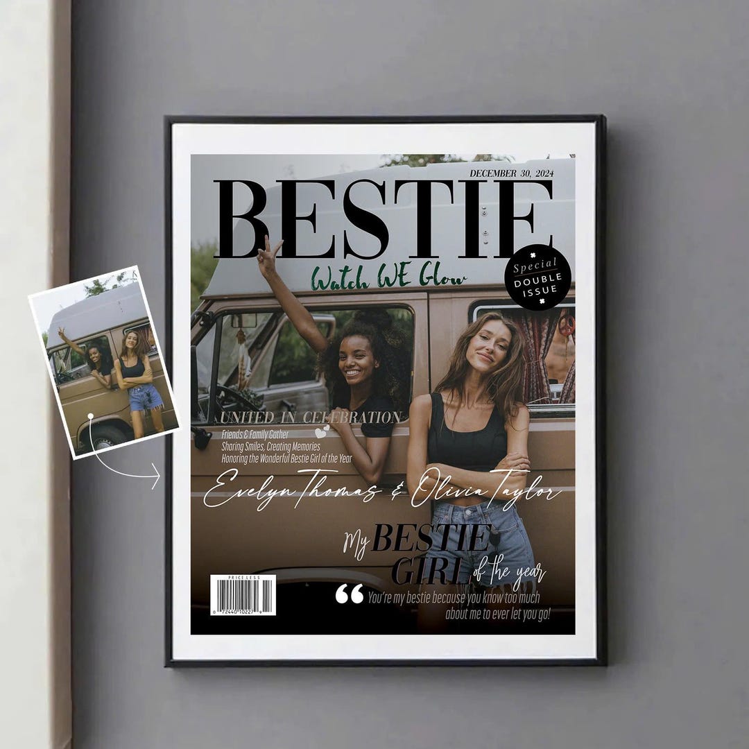 Custom Bestie Magazine Cover, Personalized Friendship Gift, Portrait ...
