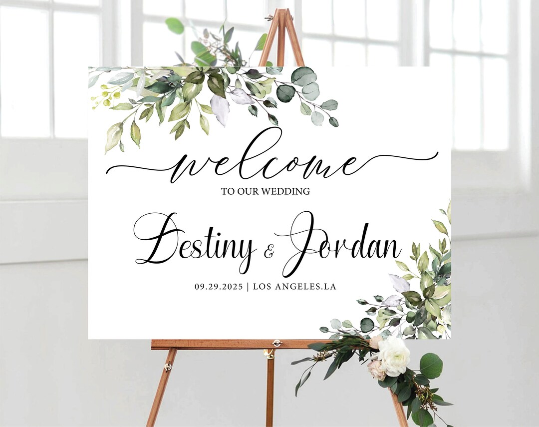 Greenery Wedding Welcome Sign, Rustic Welcome Sign, Digital Wedding ...