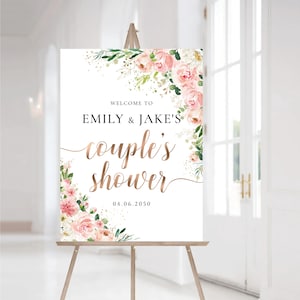 Blush Pink Roses Couples Shower Welcome Sign, Pink Flowers Bridal ...