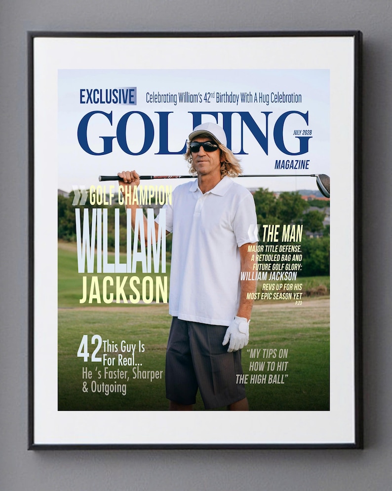Personalized Golf Magazine Cover Art, Custom Golfer Gift, Portrait ...