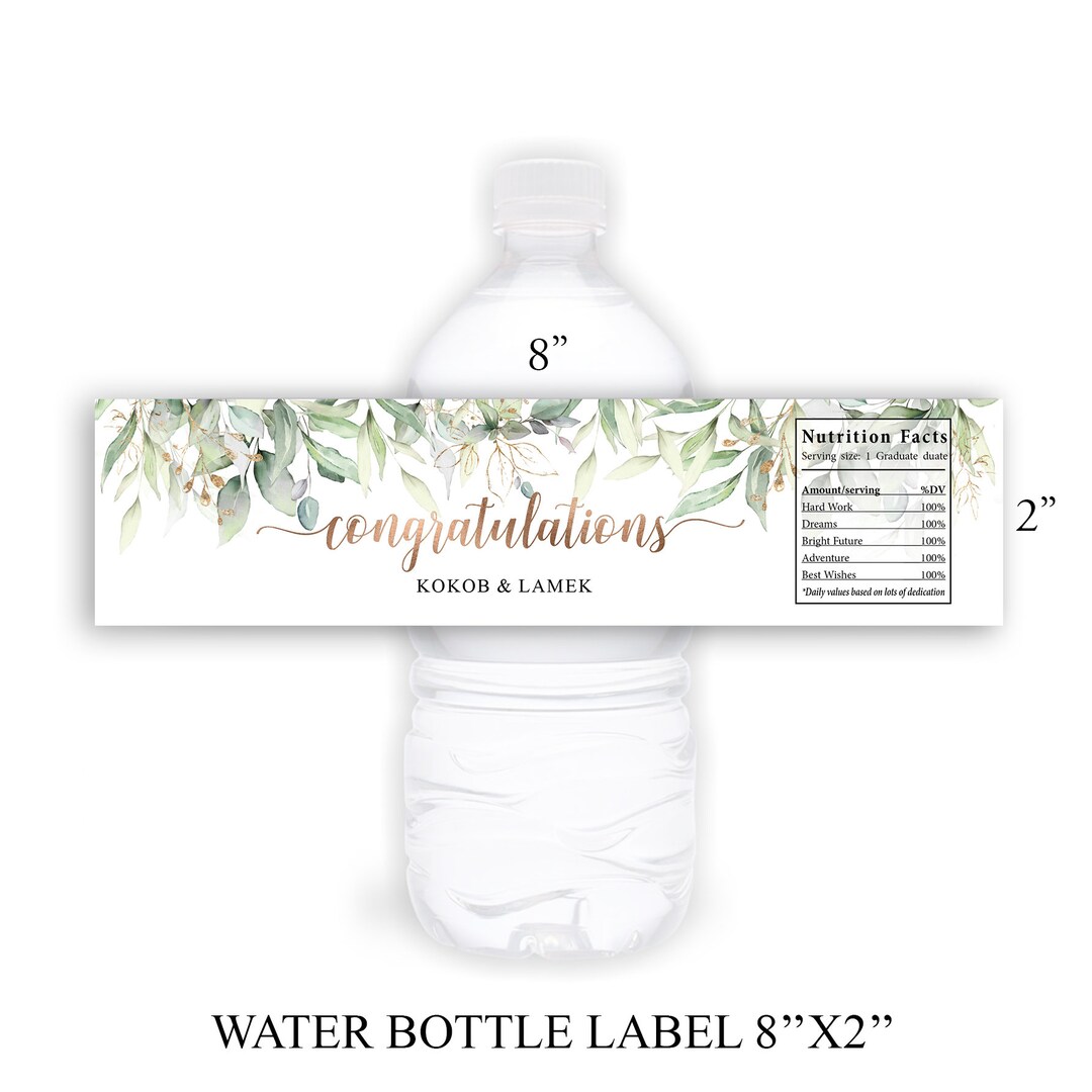 Graduation Water Bottle Labels, Customized Name, Botanical Bottle ...