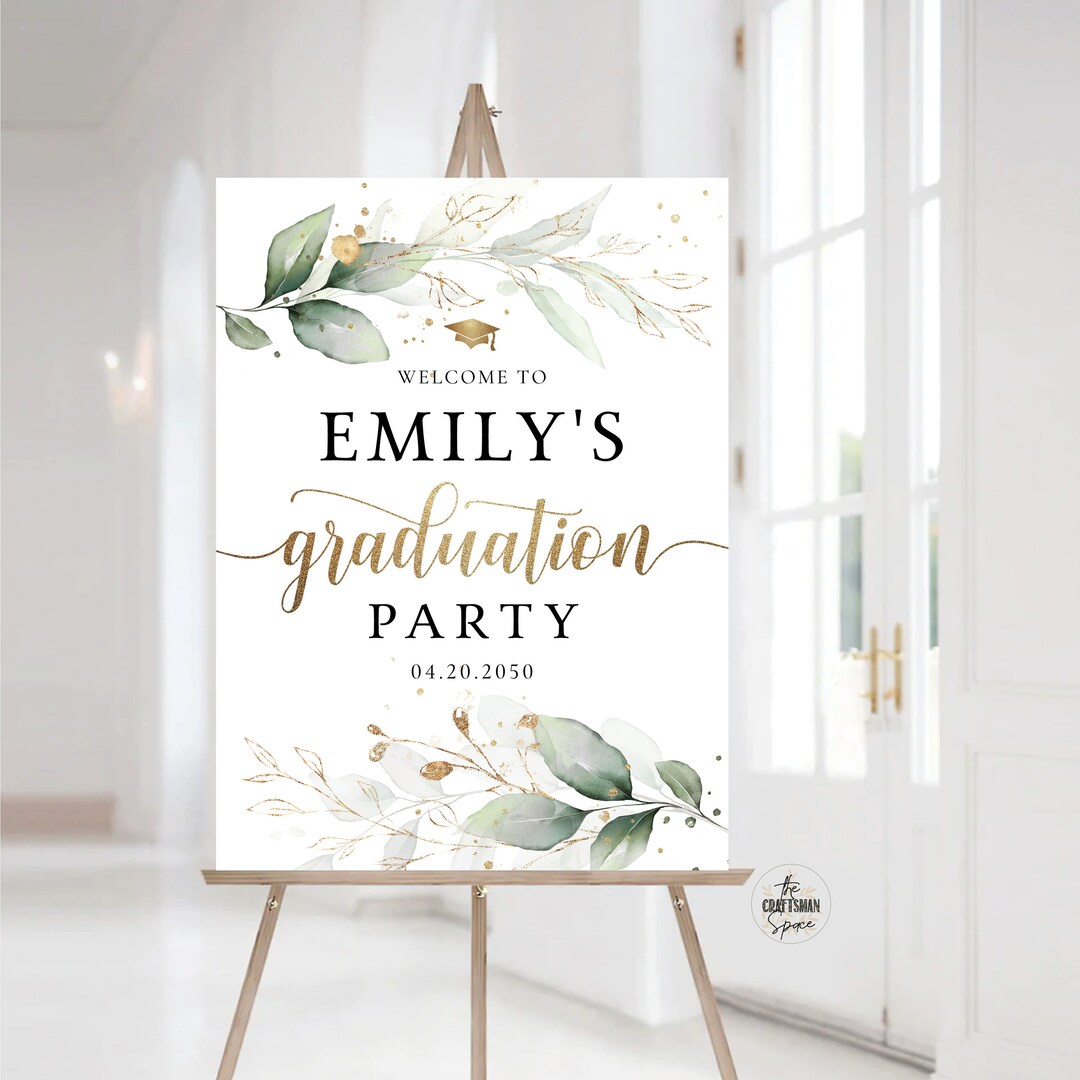 Greenery Graduation Party Welcome Sign, Digital File, Grad Party Sign ...