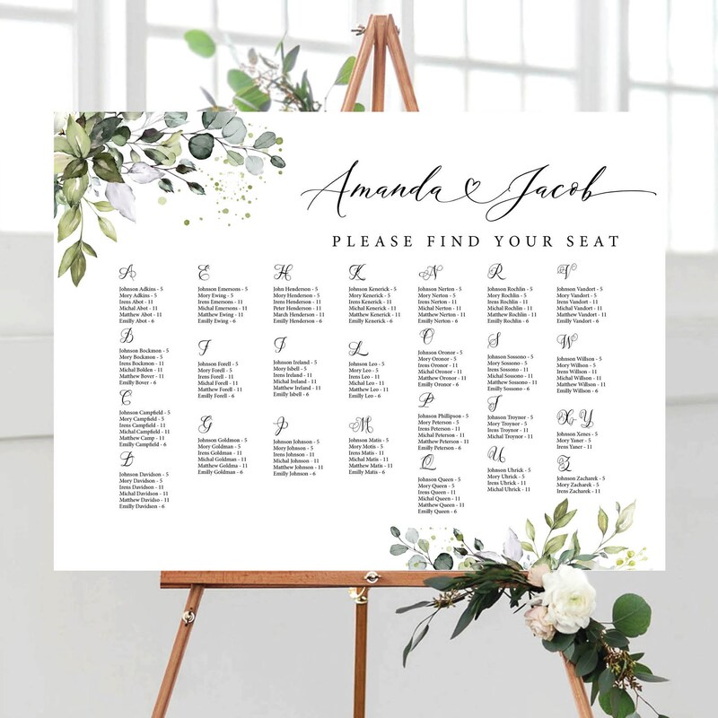 Wedding Seating Chart Alphabetical - Etsy