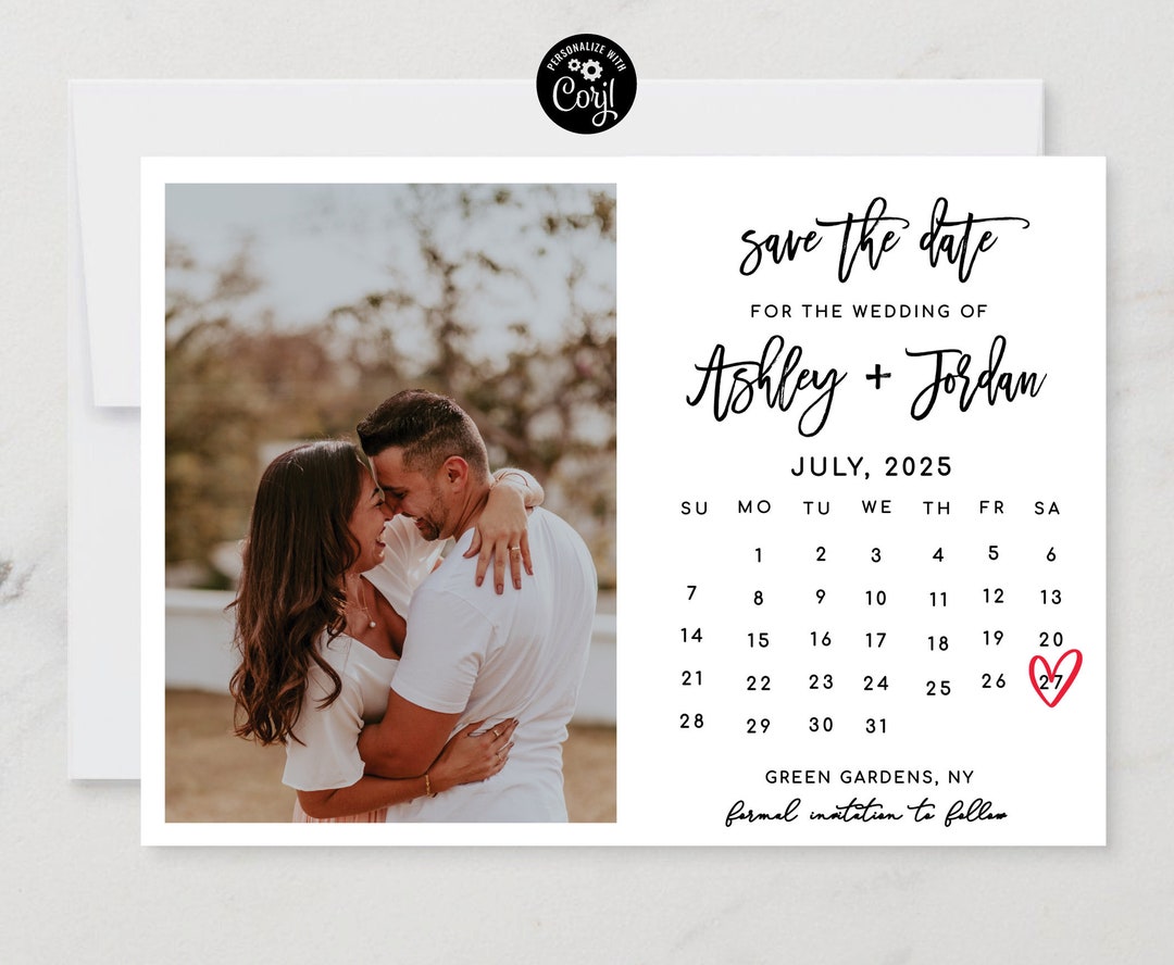 Photo Save the Date Calendar Template: Minimalist Boho (editable ...